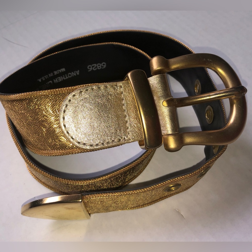 Vintage Another Line Metallic Gold Leather Belt Mediu… - Gem